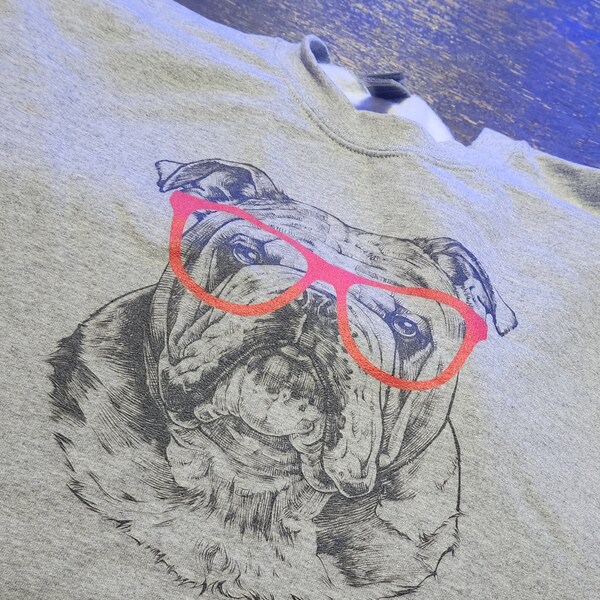 English Bulldog Sweatshirt, Hipster Bulldog Dog Hoodie, Glasses Nerdy ...