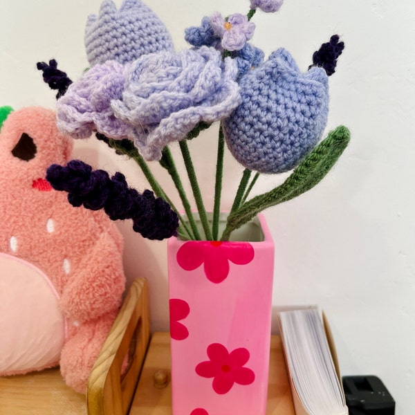 Retro Flower Hand Painted Ceramic Vase, 60s 70s Home Decor, Seamless ...