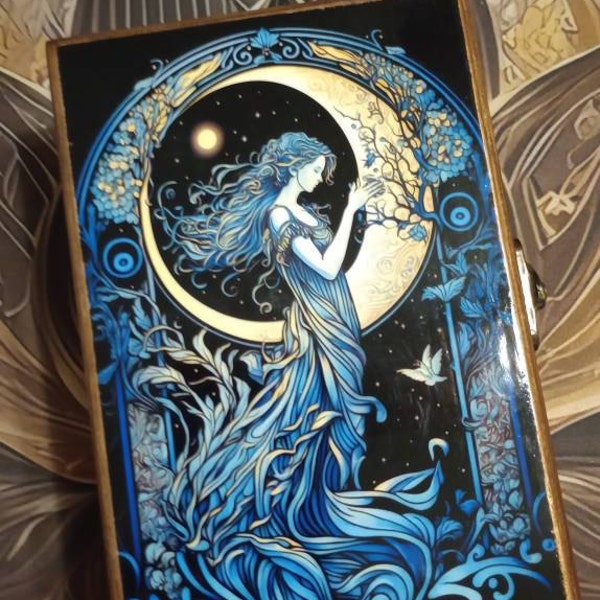 Personalized Wooden Keepsake Box Tarot Card Box Moon Goddess Tarot Card ...