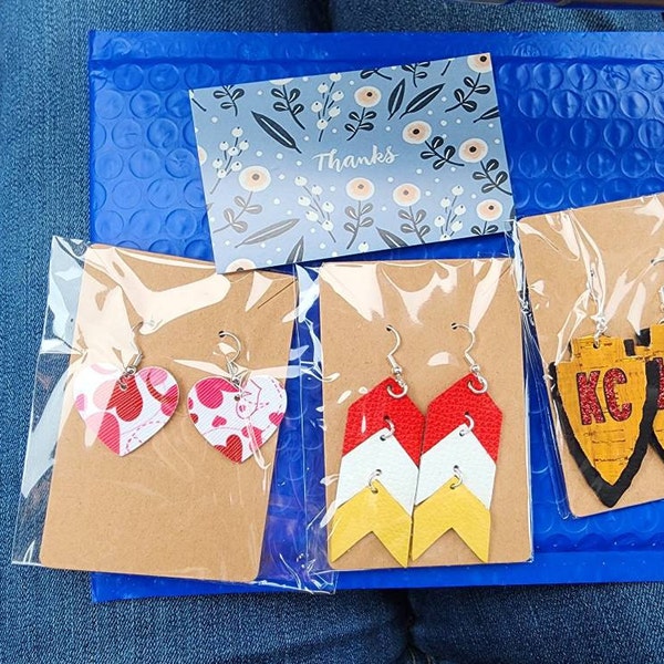 KC Chiefs Earrings, Leather KC Football Earrings, Kansas City Football ...