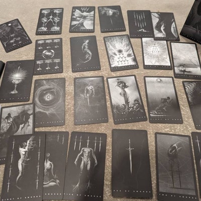 The Black Tarot Black and White Tarot Deck & Guide by Da Brigh - Etsy