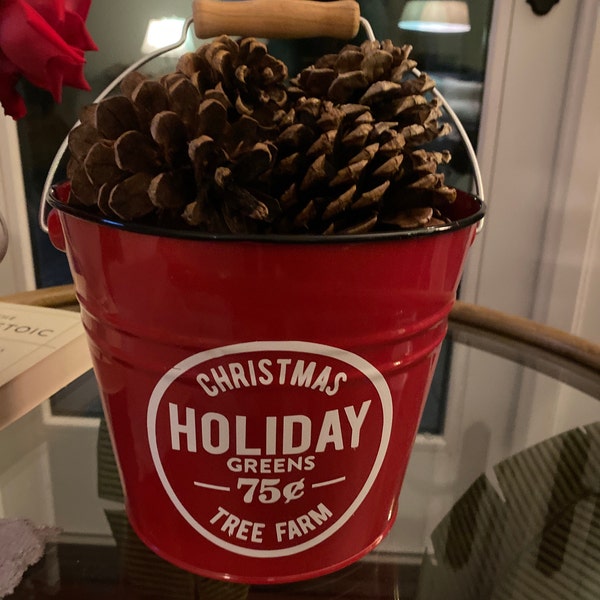 Farmhouse Christmas, Christmas Tree Farm Pail, Tree Farm Bucket ...