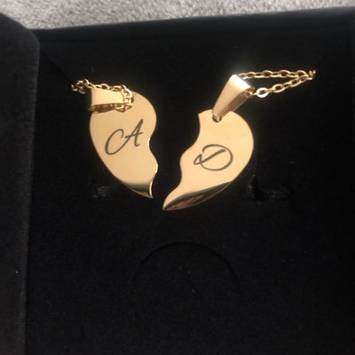 Personalised Engraved Split Hearts Shape Necklace, Custom Names ...