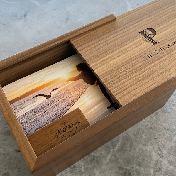 4x6" Wood Photo Memory Box - Wedding or Engagement Print Storage ...