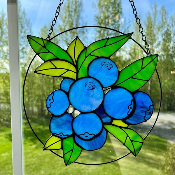 Blueberry Stained Glass Suncatcher | Home Decor Window Hanging | Mother ...