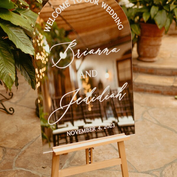 Arch Mirror Acrylic Wedding Welcome Sign | Modern Welcome Sign | Mirror ...