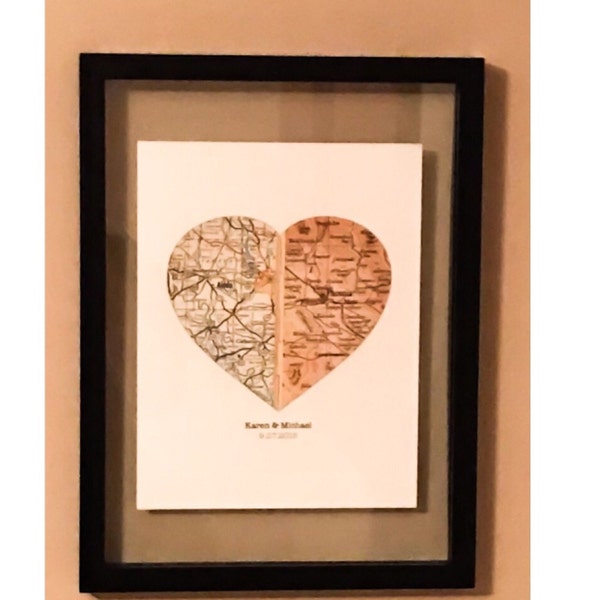 Heart Map Wedding Gift for Couple, Personalized Map Bridal Shower Gift ...