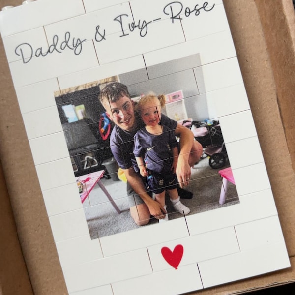 Personalised Daddy & Me LEGO® Brick Photo Block, Gift for Dad, White ...