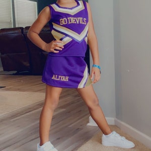 Purple & Gold Cheer Uniform, Customized Cheerleading Uniform, Girls ...