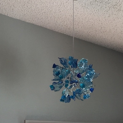 Blue Ceiling Lamp With Flowers and Leaves for Hall, Bathroom, Children ...