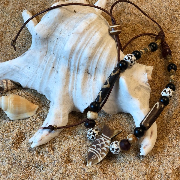 Beautiful Wide Variety Bone Beads Strand 14" Inches Long / Hand Carved ...