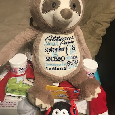 Birth Announcement Stuffed Animal Embroidered Stuffed Animal Baby Gift ...