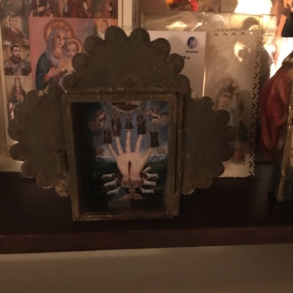 Rustic Mexican Mano Poderosa Tin Wall Hanging Nicho Folk Art Rusty ...