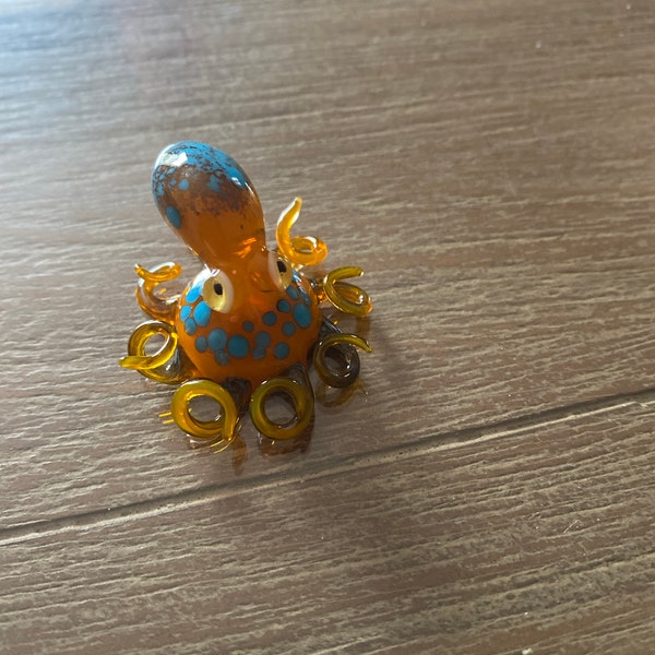 Blown Glass Orange and Blue Octopus Glass Figurine Octopus Glass Ocean ...