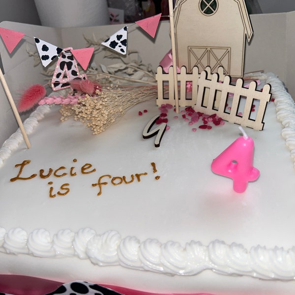 Farm Yard Barn Theme Cake Topper Set - Picket Fence, Tractor, Name Cake ...