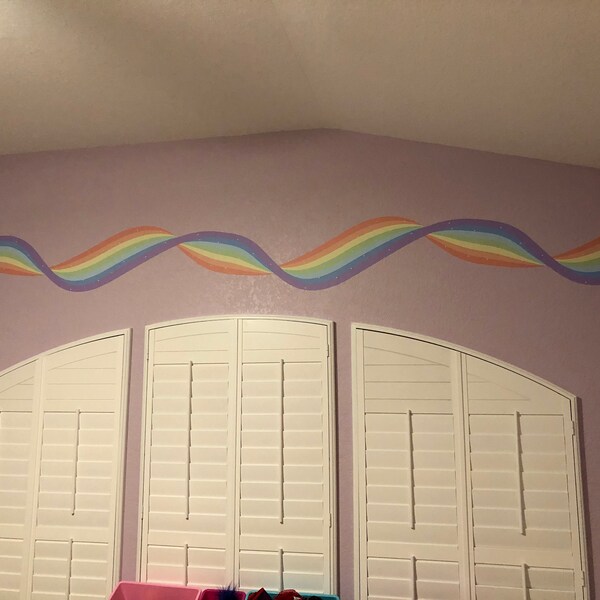 Pastel Rainbow Wall Border, Wavy Rainbow Ribbon Wall Border Removable ...