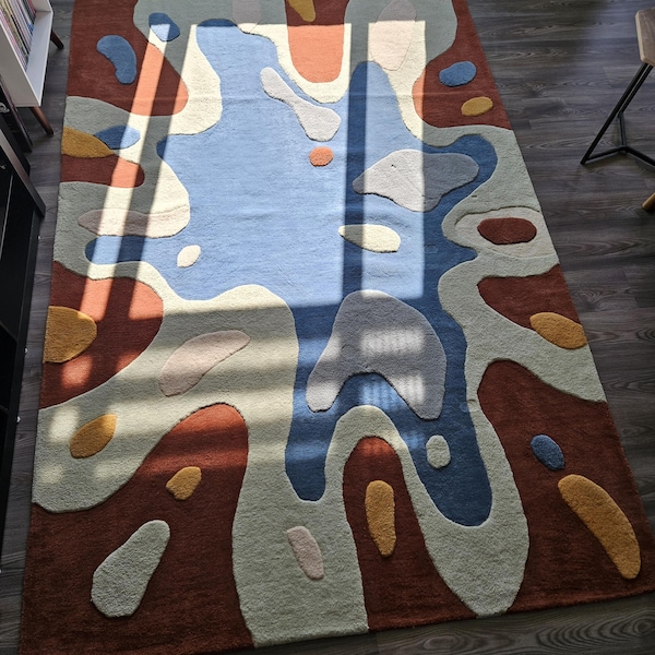 Modern Grey Irregular Shape Abstract Hand Tufted Wool Rugs for Bedroom ...