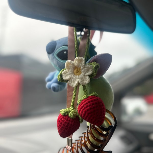 CROCHET PATTERN ONLY Crochet Strawberry Car Interior Rearview Mirror ...