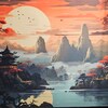 Japanese Sunset Desk Mat, Japan Gaming Setup, Large Game Table Decor ...