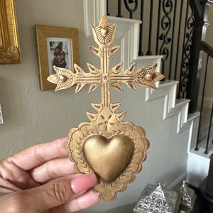 Sacred Heart, Red Center With Rustic Crystals, Catholic Heart, Exvoto ...