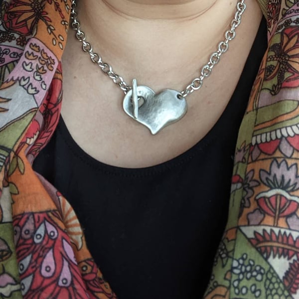 Hammered Silver Heart Necklace | Chunky Heart Necklace | Unique Heart ...