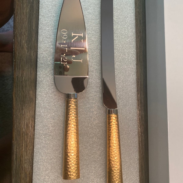 Engraved Gold Cake Server Set, Wedding Cake Server Set, Wedding Cake ...