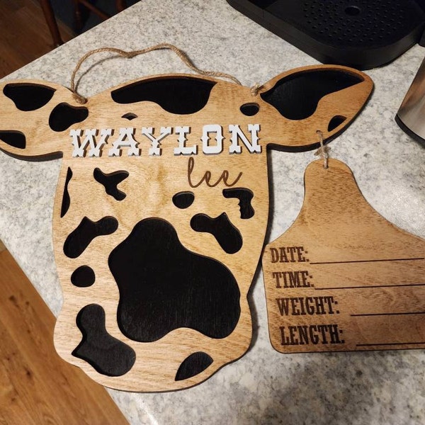 Baby Boy Cow Birth Stats Sign / Nursery Announcement / Cattle Tag ...