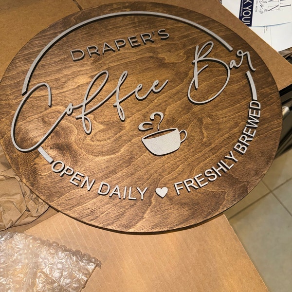 Coffee Bar Sign - Custom Round Wood Sign - 3D Sign - Personalized Gift ...