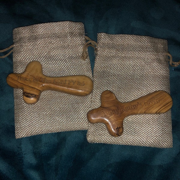 Personalized Olive Wood Comfort Cross | Hand-held Palm Praying Cross ...