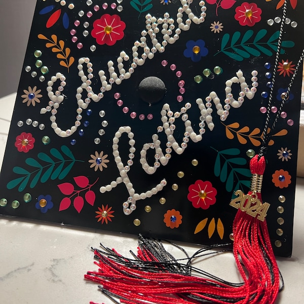 Educated Latina Printed Grad Cap Topper, Mexican Grad Cap Topper, Latin ...