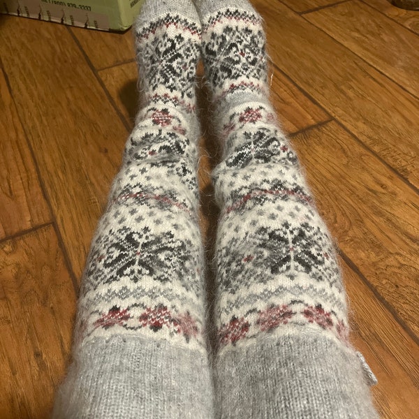 Natural Goat Wool Knee-high Socks, Knitted Warm Boot Socks, Fuzzy Comfy ...
