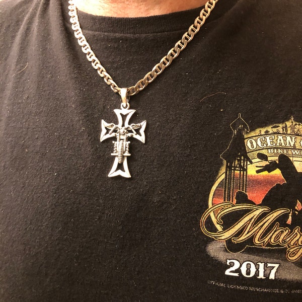 Solid Sterling Silver 925 Biker Cross Pendant Necklace Handmade !!! - Etsy