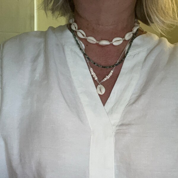 Glass Beads & Cowrie Shells and Puka Shell Beads Necklace, Shell Choker ...