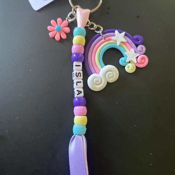 Handmade Personalised Rainbow Keyring With Pony Beads - Etsy UK