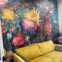 Teal Abstract Wallpaper With Colorful Flowers| Wall Decor | Home ...