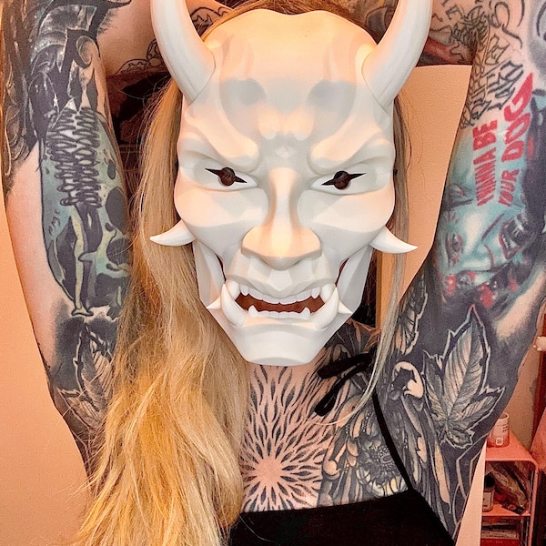 BONE BITE, Japanese Death God, Oni Demon, Handmade Half Hannya Mask. - Etsy