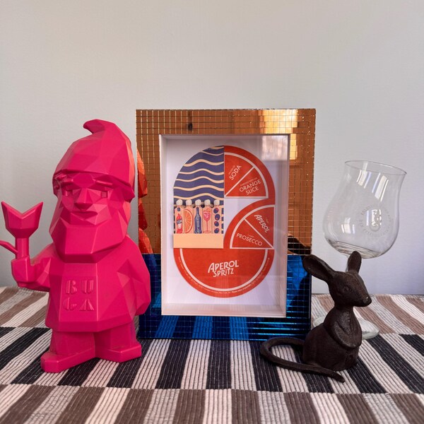 Mini Aperol Spritz Matchbook X Disco Tile Art Shadow Box Bar Cart Decor ...