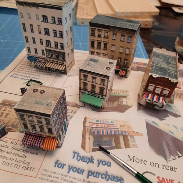 Paper Model Cardstock Buildings Downtown Apartments With Shops ...