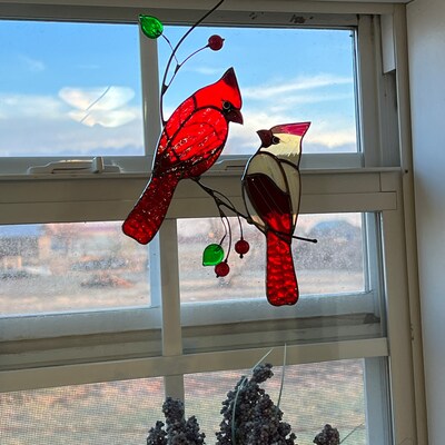Cardinal Stained Glass Window Hangings Stained Glass Bird - Etsy