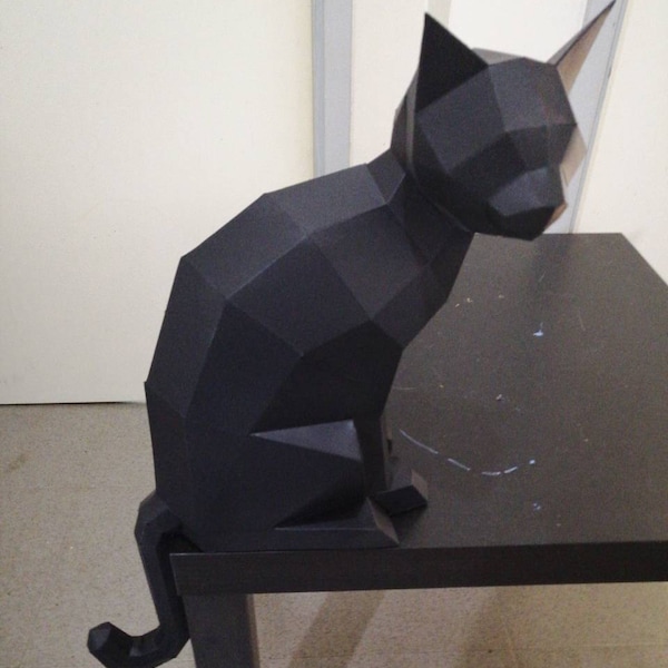 3D Paper Craft Cat, DIY Sculpture Sitting Cat, Papercrafting, Low Poly ...