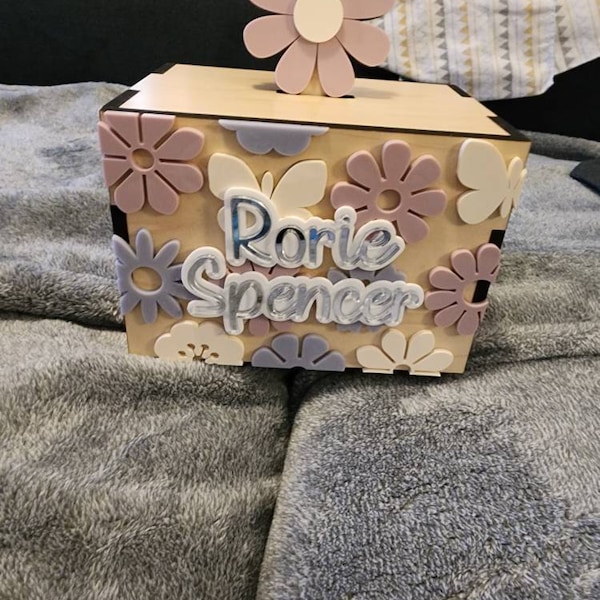 Personalized Flower Piggy Bank: Maple Wood Coin Bank, Baby Girl Gift - Etsy