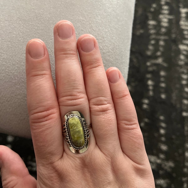 Serpentine Stone Ring: Handmade Peruvian Alpaca Silver Gemstone Jewelry ...