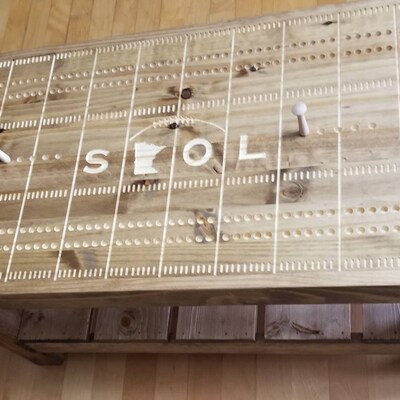 Cribbage Board Coffee Table With Wooden Pegs & Storage Compartment ...