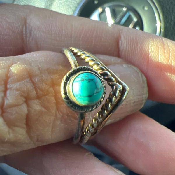 Chevron Turquoise Ring, Three Band Ring ,thumb Ring, Boho Sterling ...