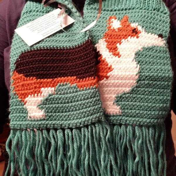 Corgi Scarf. Gray Knit and Crochet Scarf With Pembroke Welsh Corgi Dogs ...