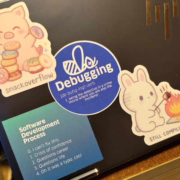 Still Compiling Bunny Programmer Humor Vinyl Sticker, Software Developer Gift, Cute Tech Coding ...