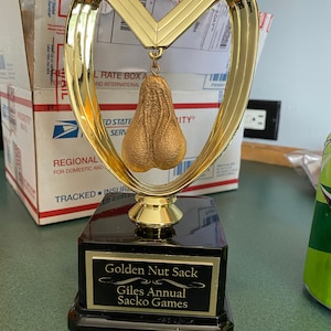 Golden Nut Sack Fantasy Football Loser Trophy Award Testicle Funny ...