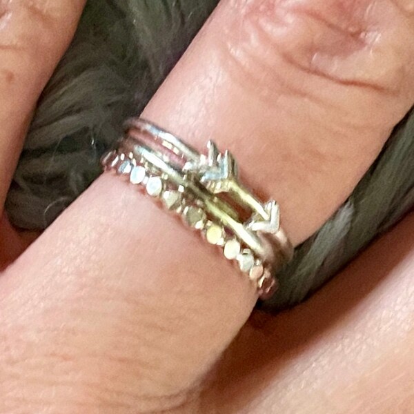 Hammered Beaded Sterling Silver Stacking Ring | Stackable Ring Set ...