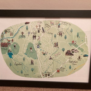 Denshaw Illustrated Map, A3 Art Print, Saddleworth Village Map ...