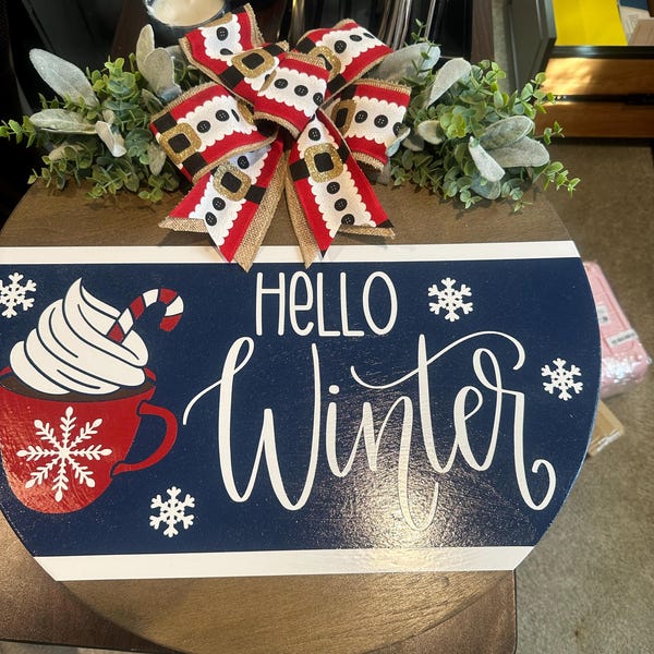 Winter Front Door Decor | Hello Winter | Snowflake | Winter Door Hanger ...